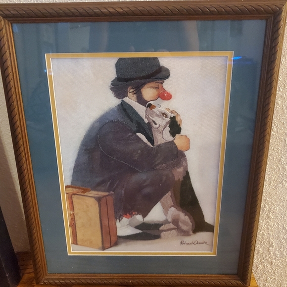robert owen | Art | Rare Robert Owen Signed Hand Painted Stitched Hobo Clown Dog Matted Framed ...